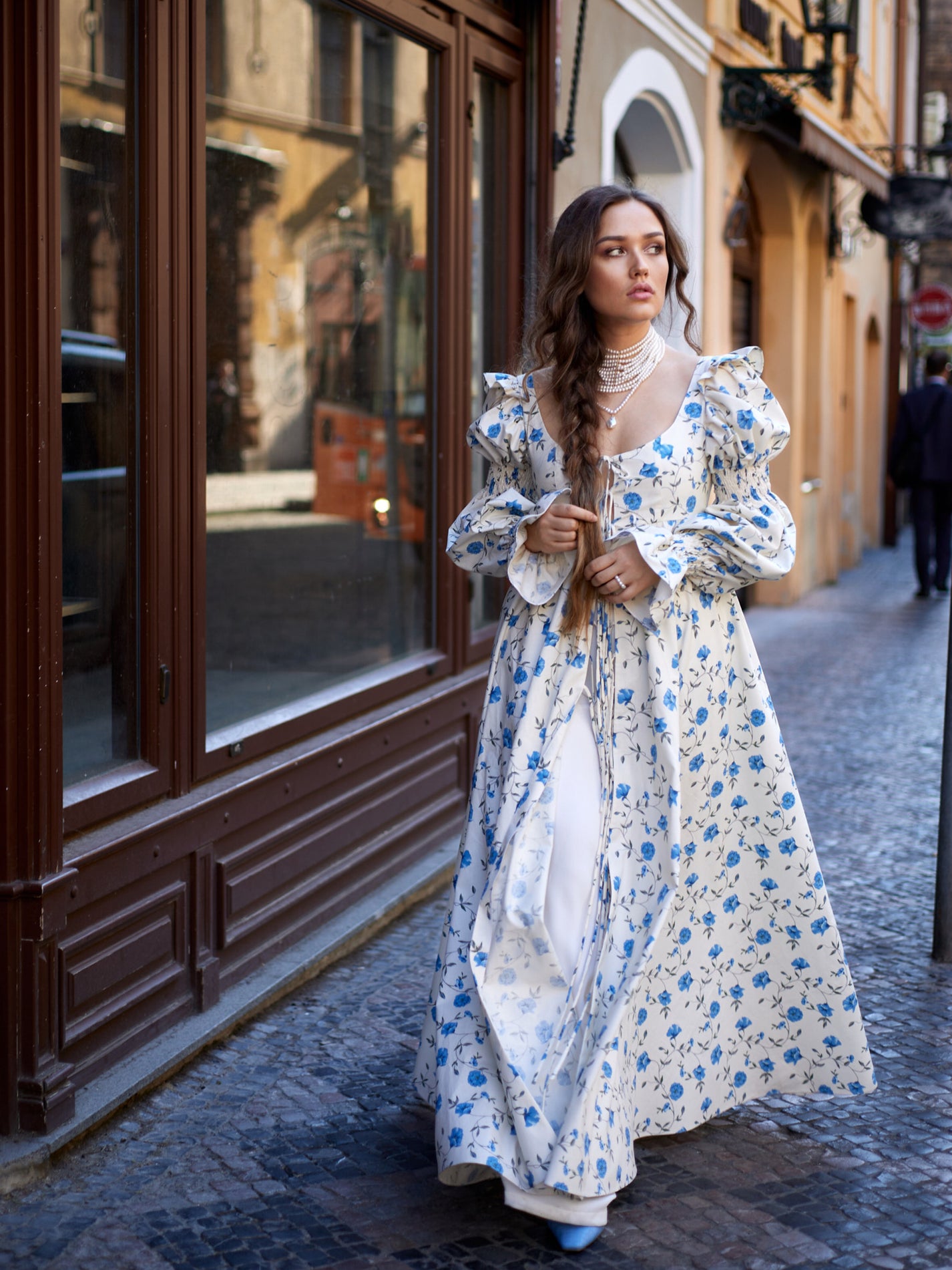 The Brigitte Dress in Ivory and Blue – KRASNOVA